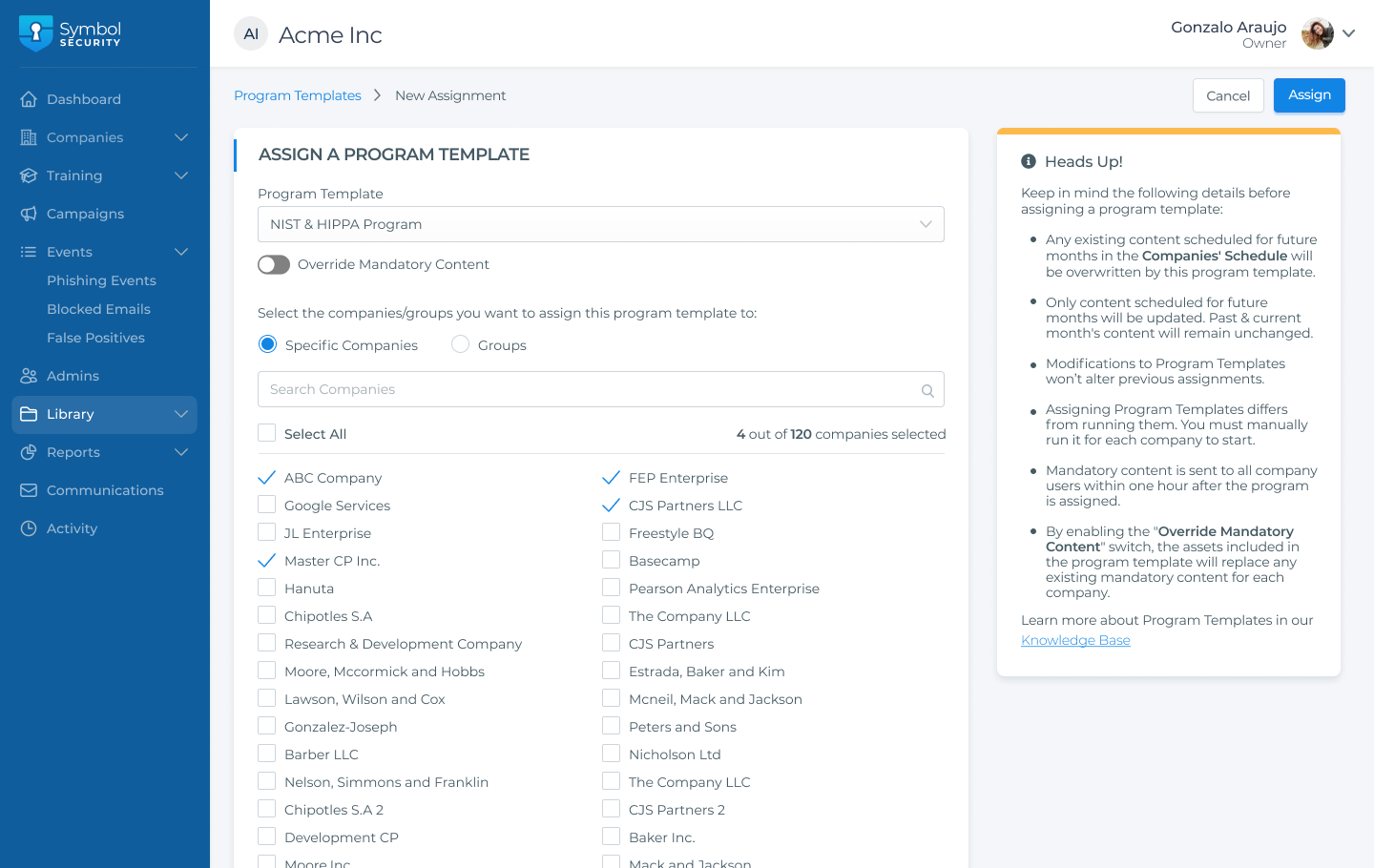 How to assign Program Templates
